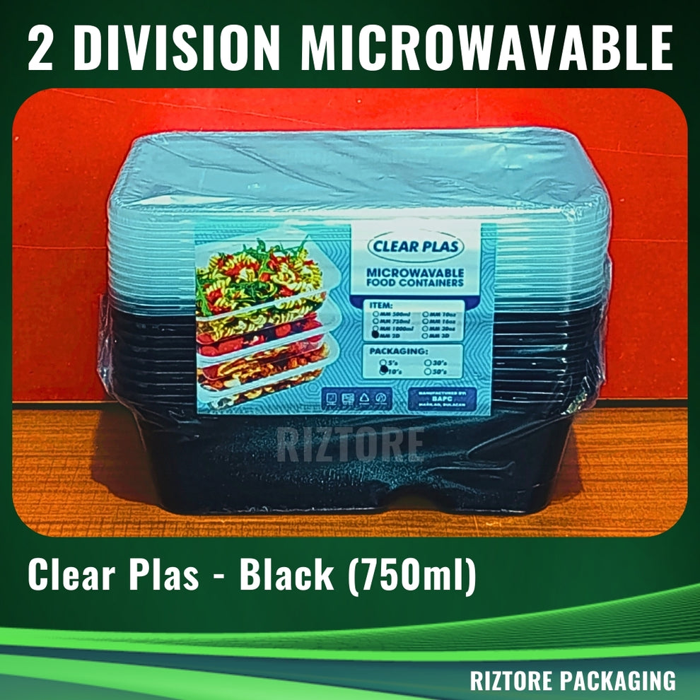2 Division Clear Plas Microwavable Black/Clear 10pcs/pack – Riztore ...
