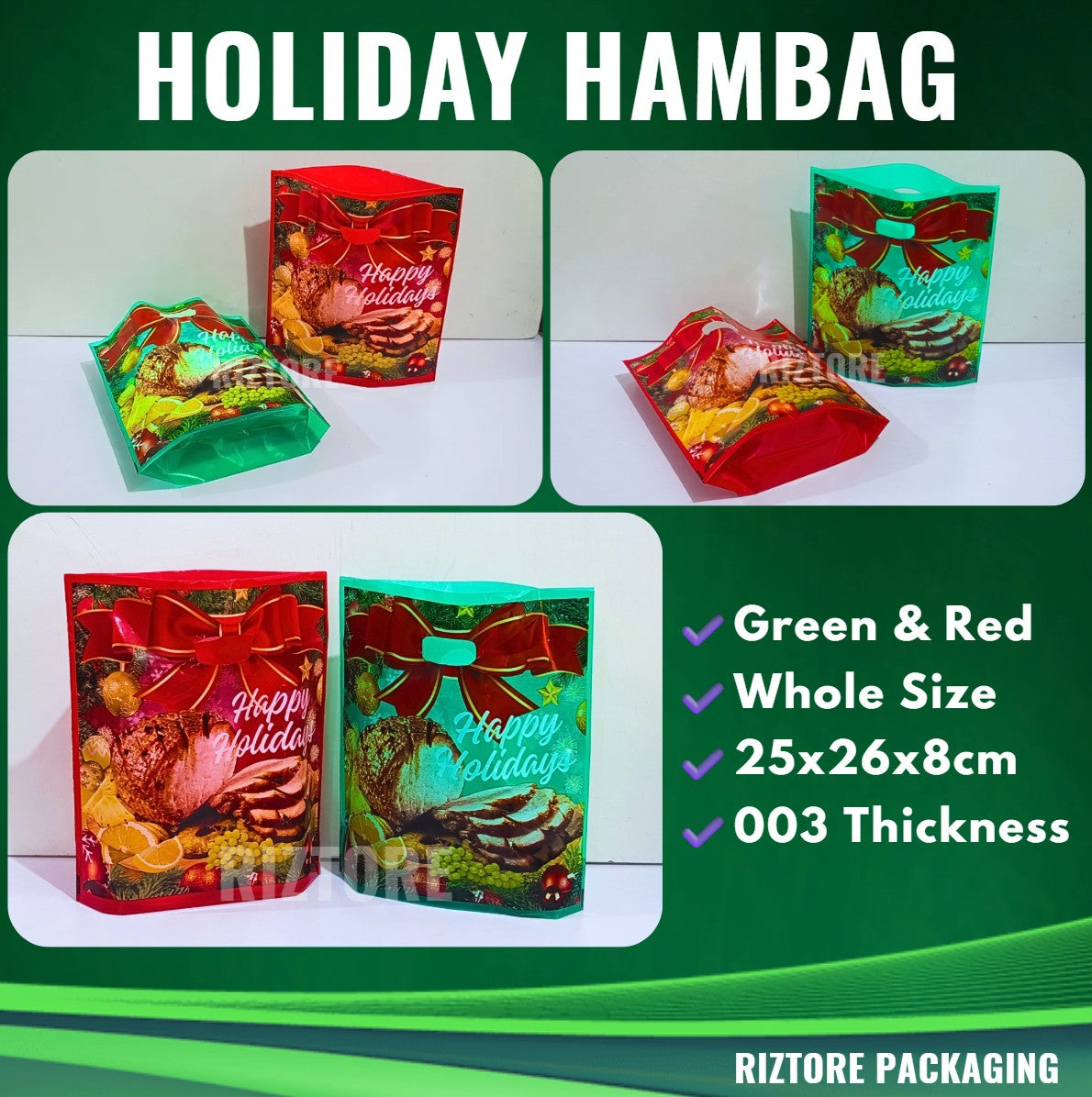 Christmas Ham Bag 1KG 50pcs – Riztore Packaging